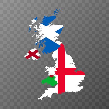 Uk Region Map With Flags Vector Illustration Stock Illustration