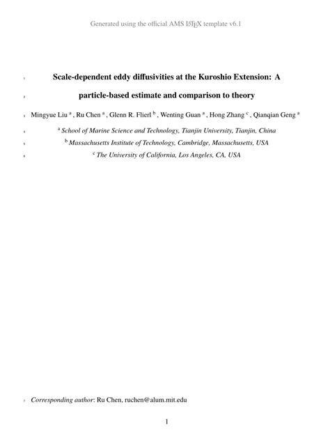 Pdf Scale Dependent Eddy Diffusivities At The Kuroshio Extension A Particle Based Estimate