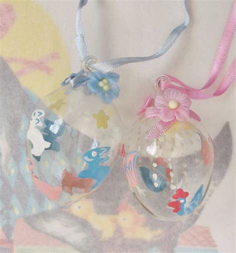Vintage Glass Easter Ornaments Two Items Egg Shaped Painted