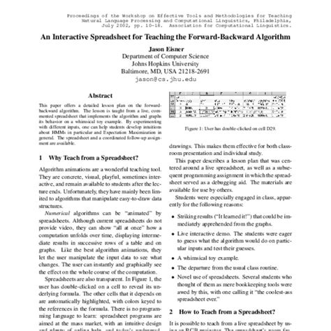 An Interactive Spreadsheet For Teaching The Forward Backward Algorithm Acl Anthology