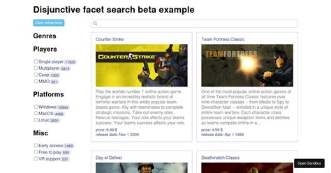 Instant Meilisearch Disjunctive Codesandbox