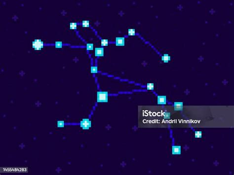픽셀 아트 스타일의 켄타우루스자리 별자리 복고풍 비디오 게임 스타일의 밤하늘에 있는 8비트 별 별과 은하의 클러스터 응용