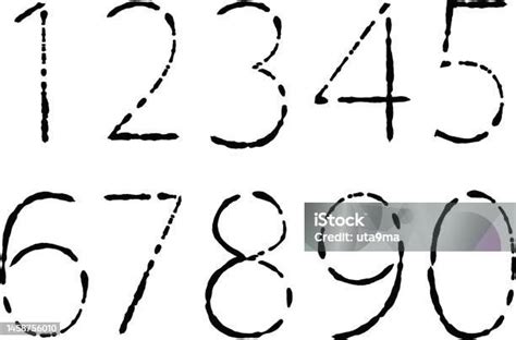 브러시 일러스트레이션 소재로 그린 것처럼 보이는 손으로 그린 숫자 집합 0명에 대한 스톡 벡터 아트 및 기타 이미지 Istock
