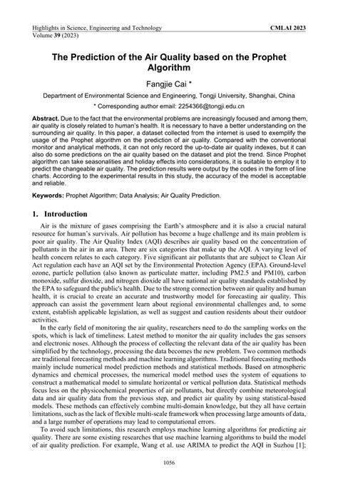 Pdf The Prediction Of The Air Quality Based On The Prophet Algorithm