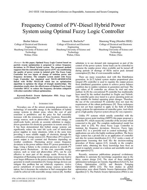 Electric Generation Frequency Control Of Pv Diesel Hybrid Power System Using Optimal Fuzzy