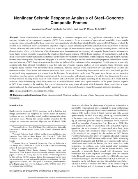 Pdf Nonlinear Seismic Response Analysis Of Steel Concrete Composite Frames