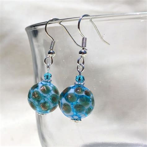 Blue Blown Glass Earrings Blue Dotted Blown Glass Earrings Blown