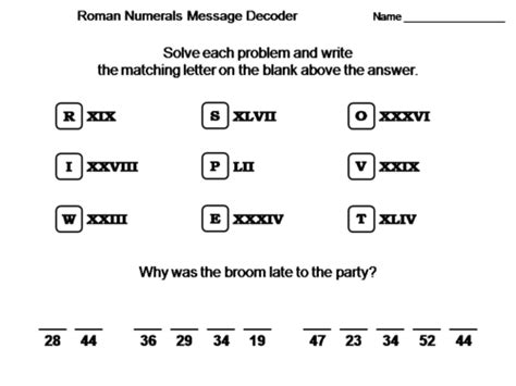 Roman Numerals Math Message Decoder Teaching Resources