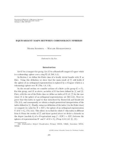 Pdf Equivariant Maps Between Cohomology Spheres