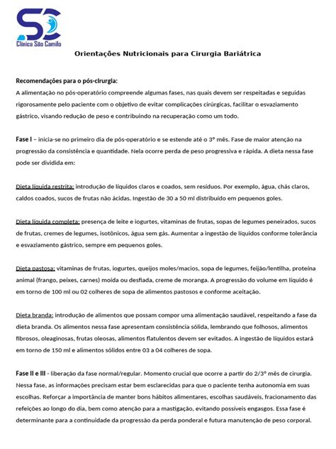 Orientações Nutricionais Para Cirurgia Bariátrica Pdf
