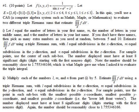 Triple Riemann Sums Question By Using Matlab Or
