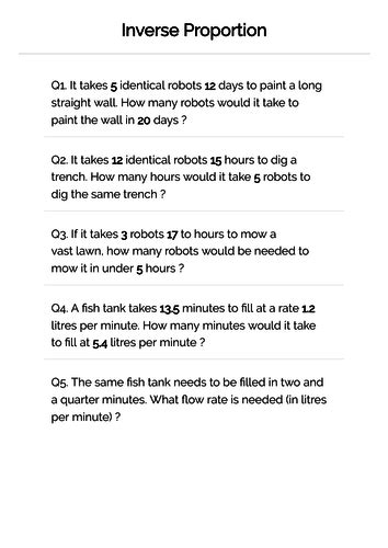 Understanding Inverse Proportion Worksheet Gcse Maths Teaching Resources