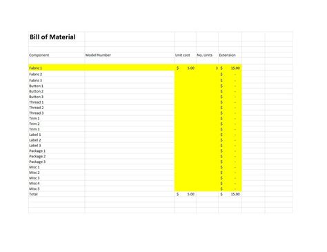 48 Free Bill Of Material Templates Excel And Word Templatelab