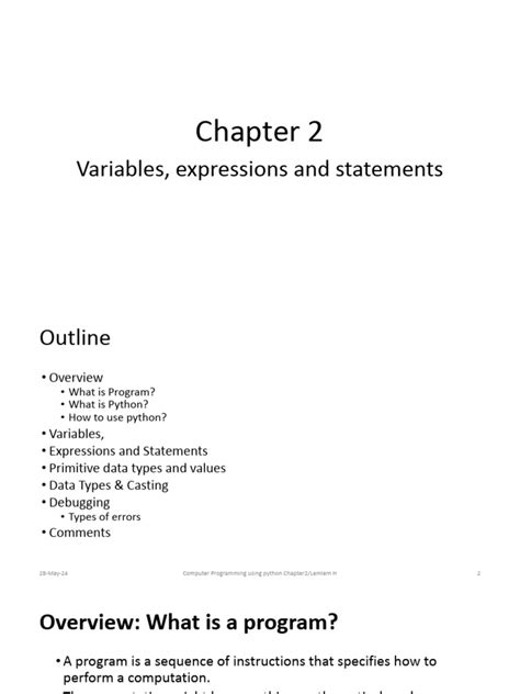 Chapter 2 Variables Expressions And Statements Pdf
