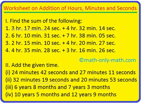Worksheet On Addition Of Hours Minutes And Seconds Time Worksheets
