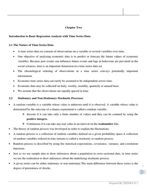 An Introduction To The Nature Of Time Series Data And The Concepts Of Stationary And Non