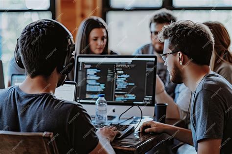 Premium Photo Team Of Programmers Collaborating On Software Development