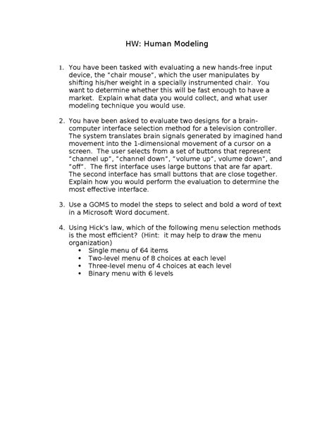 human modeling human computer interact cs 6750 docsity