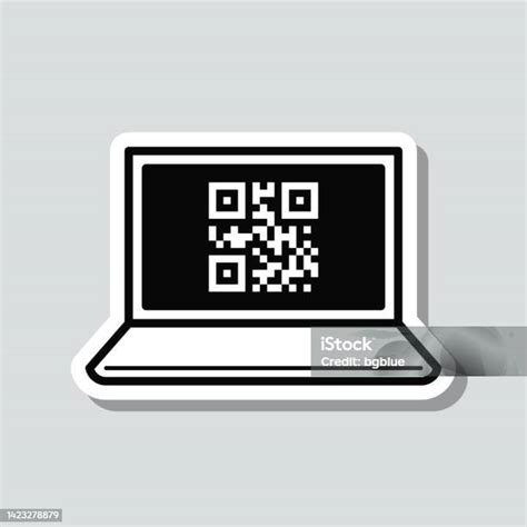 Qr 코드가있는 노트북 회색 배경에 아이콘 스티커 3차원 형태에 대한 스톡 벡터 아트 및 기타 이미지 3차원 형태 Qr코드 개념 Istock
