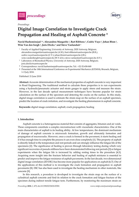 Pdf Digital Image Correlation To Investigate Crack Propagation And Healing Of Asphalt Concrete