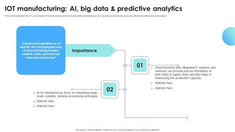 IOT Use Cases For Manufacturing IOT Manufacturing AI Big Data And Predictive Analytics Mockup PDF