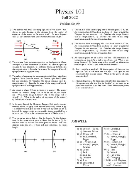 101 Problem Set 9 Exercises For Physics Topics Physics 101 Fall