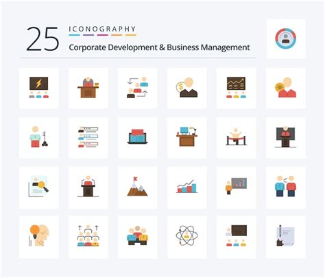 premium vector corporate development and business management 25 flat color icon pack including