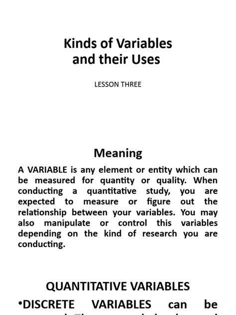 Lesson 3 Kinds Of Variables Pdf