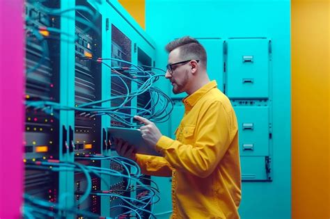 A Technician Working In A Server Room Premium Ai Generated Image