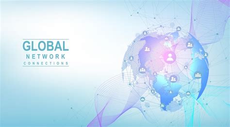 글로벌 네트워크 연결 맵 소셜 네트워크 개념 세계지도 프리미엄 벡터