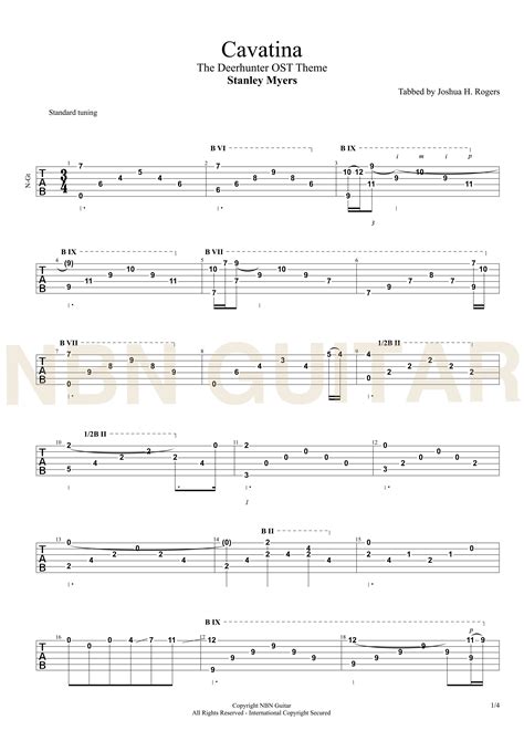 Cavatina Free Classical Guitar Tabs