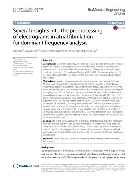 Pdf Several Insights Into The Preprocessing Of Electrograms In Atrial