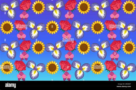 Digital Textile Design Of Flowers And Leaves Art On Abstract Background