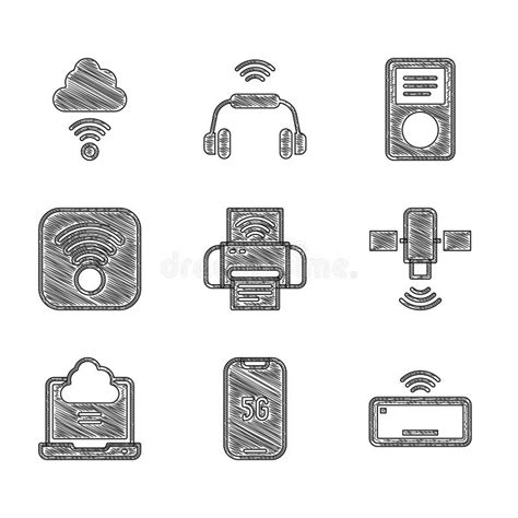 Set Smart Printer System Mobile With 5g Computer Keyboard Satellite