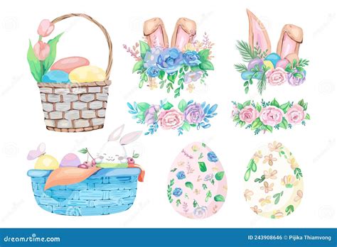 Cute Happy Easter Elements Set Stock Vector Illustration Of Graphic