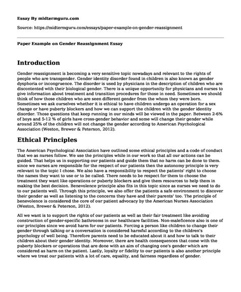 📚 Paper Example On Gender Reassignment Free Essay Term Paper Example