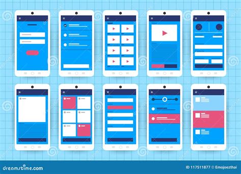 Ux Ui Flowchart Mock Ups Mobile Application Concept Flat Desig Stock