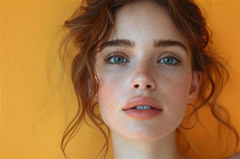 Premium Photo Woman With Freckled Hair And Blue Eyes Generative Ai