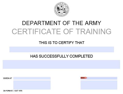 Download Fillable Da Form 87 Certificate Of Training Da Dd Forms