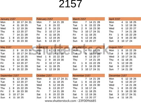 Calendar Year 2157 English Language Stock Vector Royalty Free