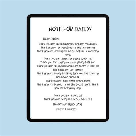 Note For Daddy Dad Note Fathers Day Printable Instant Download