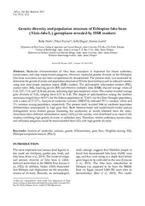 Pdf Genetic Diversity And Population Structure Of Ethiopian Faba Bean