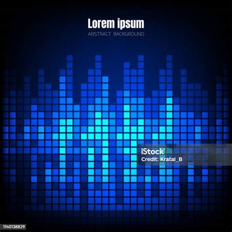 블루 웨이브 사운드 픽셀 이퀄라이저 배경 광장 기하학적 디지털 공간 벽지 웹 사이트 커버 포스터 배너 브로셔 평면 벡터 그래픽