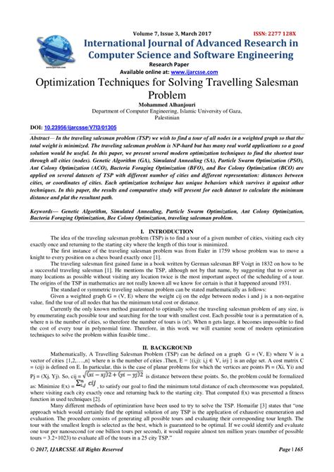 Pdf Optimization Techniques For Solving Travelling Salesman Problem