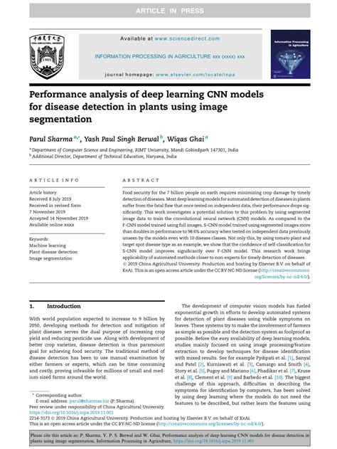 Pdf Performance Analysis Of Deep Learning Cnn Models For Disease Detection In Plants Using