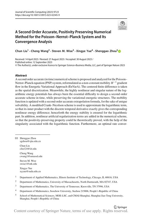 A Second Order Accurate Positivity Preserving Numerical Method For The Poisson Nernst Planck