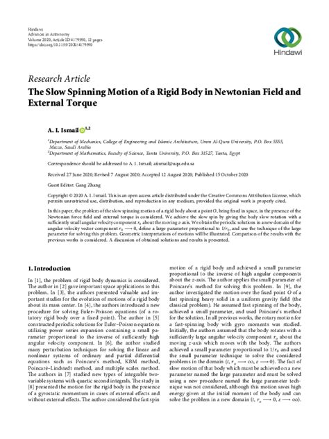 Pdf The Slow Spinning Motion Of A Rigid Body In Newtonian Field And External Torque