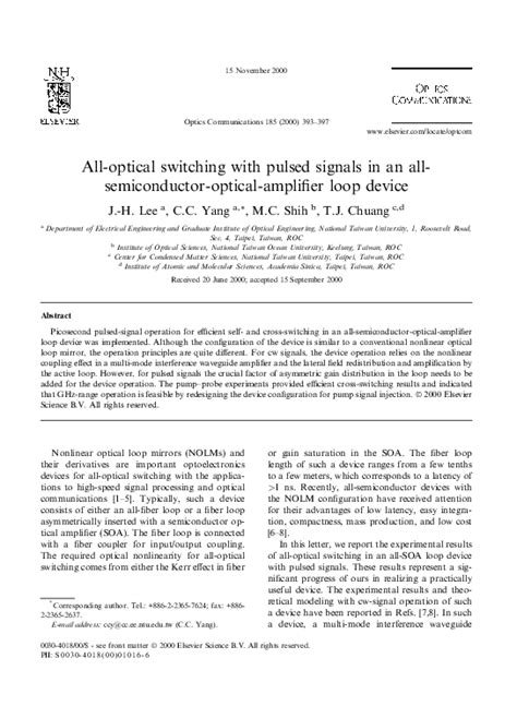 Pdf All Optical Switching With Pulsed Signals In An All Semiconductor Optical Amplifier Loop
