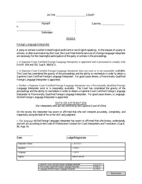 Ohio Foreign Language Interpreter Appointment Order Fill Out Sign Online And Download Pdf
