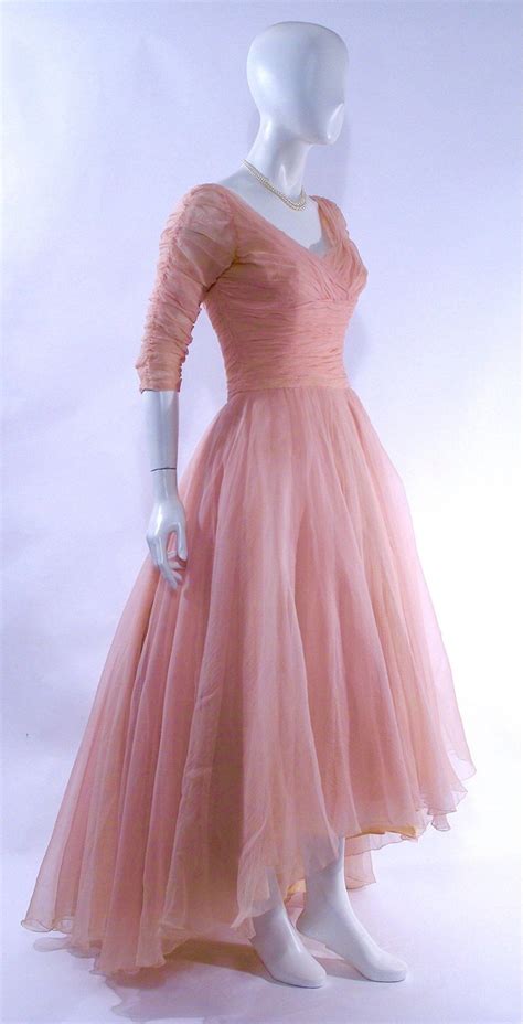 Pink Silk Chiffon Evening Dress By Don Loper 1954 Vintage Evening